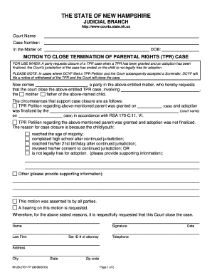 Fillable Online courts state nh Motion to Close Termination of Parental ...
