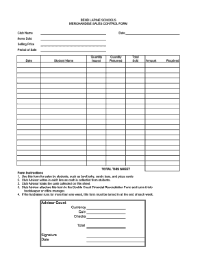 Fillable Online blogs bend k12 or Merchandise Sales Control Form.xls ...