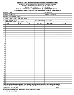 Fillable Online BUREAU OF MOTOR VEHICLES, DRIVER EDUCATION PROGRAM Fax ...