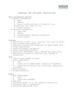 Fillable Online Letter Of Intent Checklist Fax Email Print - pdfFiller
