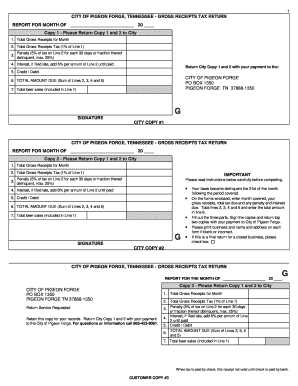 Fillable Online 1 CITY OF PIGEON FORGE, TENNESSEE -GROSS RECEIPTS TAX ...