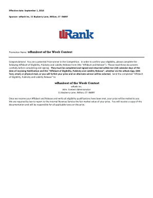 Fillable Online wrank WRANK AFFIDAVIT OF ELIGIBILITY & LIABILITY ...