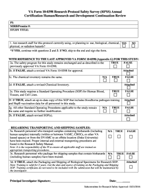 Fillable Online durham va VA Form 10-0398 Research Protocol Safety ...