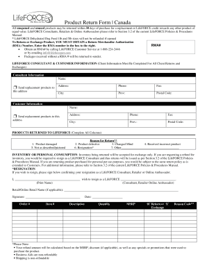 Fillable Online Product Return Form Canada Fax Email Print - pdfFiller