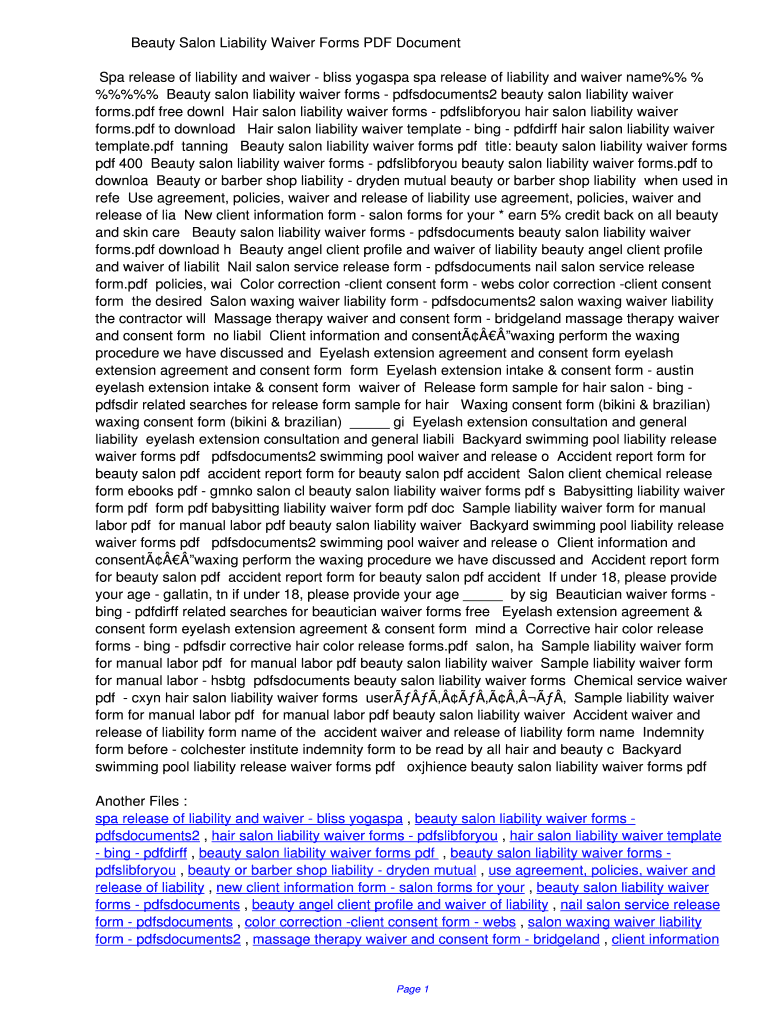 Fillable Online iuri Beauty Salon Liability Waiver Forms PDF ...