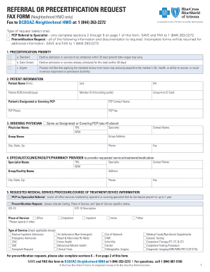 Fillable Online REFERRAL OR PRECERTIFICATION REQUEST - azblue.com Fax ...