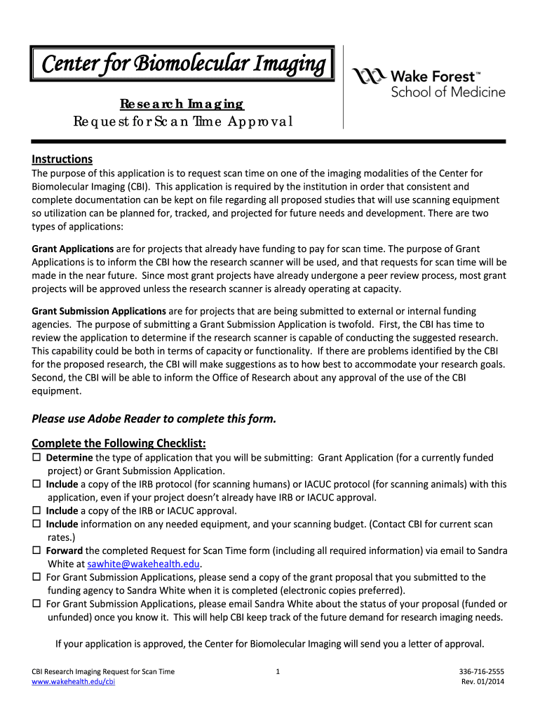 Fillable Online wakehealth Research Imaging Request for Scan Time ...