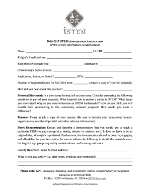 Fillable Online stem ucf STEM Ambassador Application - stem.ucf.edu Fax ...