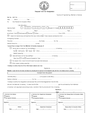 Fillable Online eg mahidol ac Request Form for Resignation - Faculty of ...