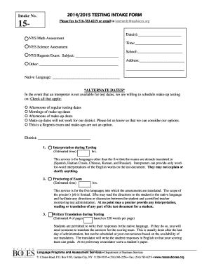 Fillable Online nassauboces 2014/2015 TESTING INTAKE FORM Fax Email ...