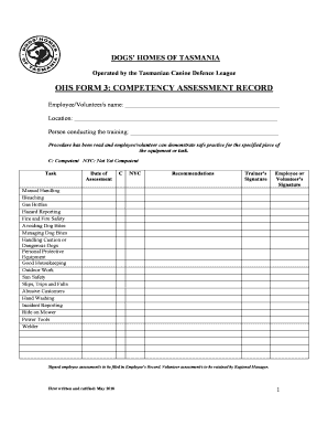 Fillable Online OHS Form 3 - Competency Assessment - dhot.com.au Fax ...