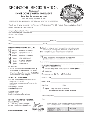 Fillable Online 2016 Dogs Gone Swimming Sponsorship Form (PDF ...