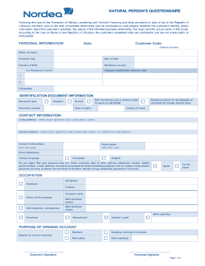 Fillable Online nordea NATURAL PERSON S QUESTIONNAIRE Fax Email Print ...