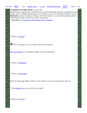 Fillable Online Computer Scavenger Hunt by Cindy O 'Hora Fax Email ...