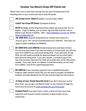 Fillable Online usma Income Tax Return Drop-Off Check List - usma Fax ...