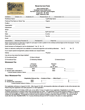 Fillable Online trfnapa Napa 15 Registration Form Fax Email Print ...