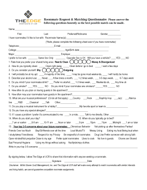 Fillable Online Roommate Request & Matching Questionnaire Please answer the Fax Email Print ...