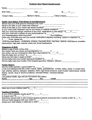 Fillable Online Pediatric New Patient Questionnaire Fax Email Print ...