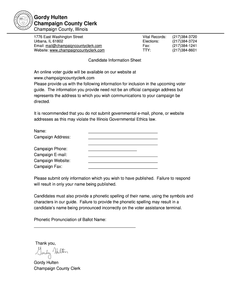 Fillable Online Gordy Hulten Champaign County Clerk Champaign County, Illinois Fax Email Print ...