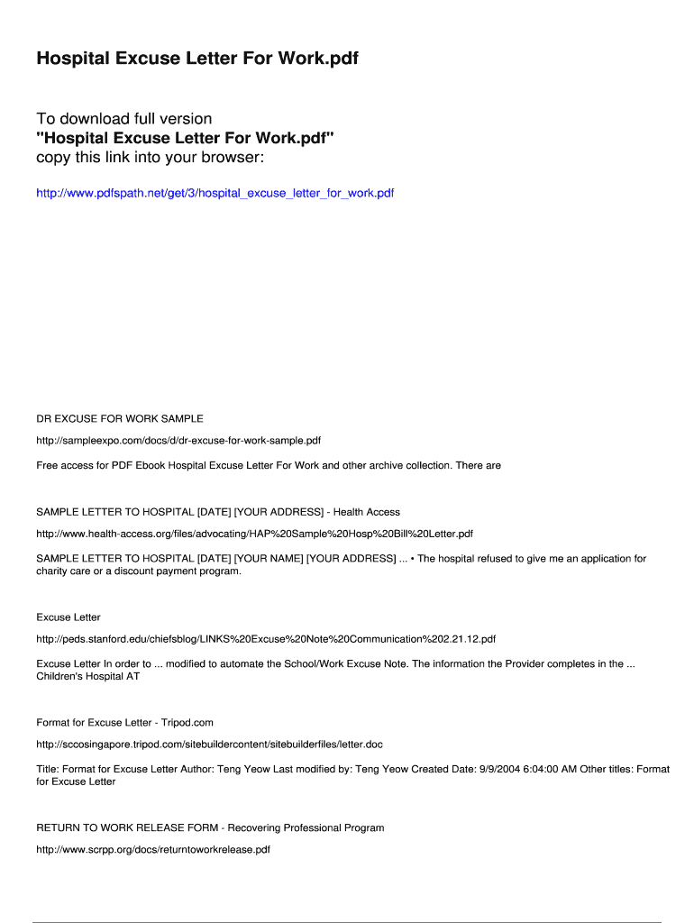 Family Member In Hospital Work Excuse Template Fill Out Sign Online