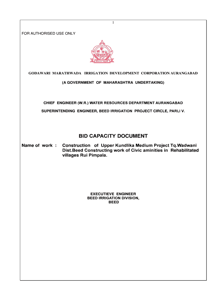 Fillable Online BID CAPACITY DOCUMENT - maharashtra.etenders.in Fax ...
