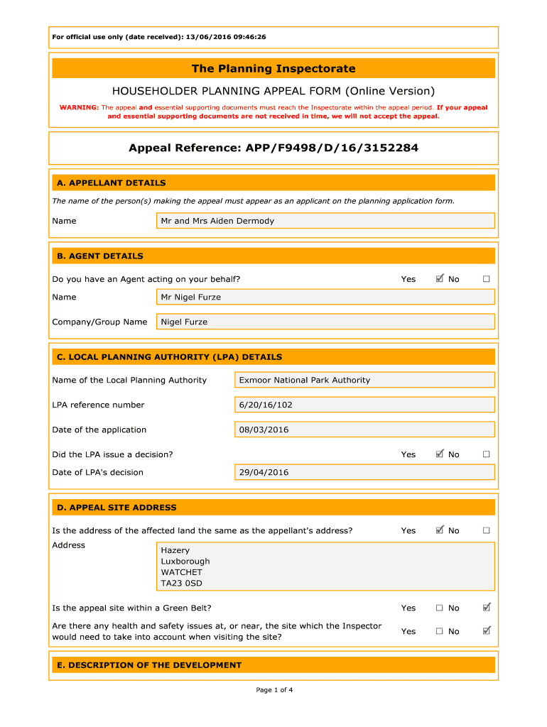 Fillable Online 6.20.16.102.0 APPEAL Appellants appeal form.pdf - Exmoor ... Fax Email Print ...