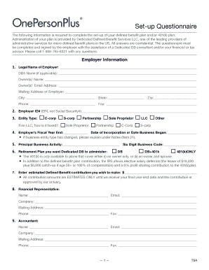 Fillable Online Set-up Questionnaire Fax Email Print - pdfFiller
