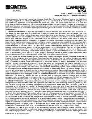 Fillable Online ccufl Visa Credit Card Agreement - Central Credit Union ...