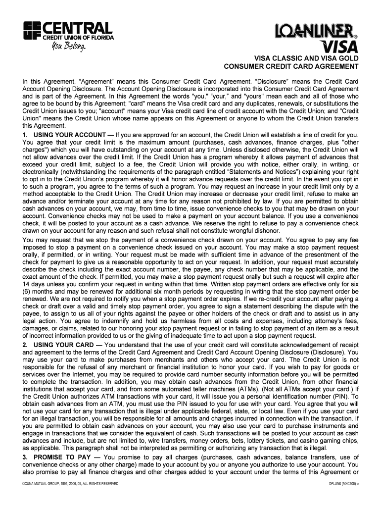 Fillable Online ccufl Visa Credit Card Agreement - Central Credit Union ...