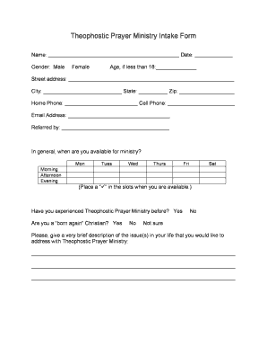 Fillable Online Theophostic Prayer Ministry Intake Form - The Rock Fax ...