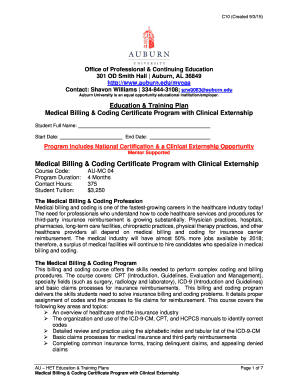 Fillable Online auburn AU - Medical Billing & Coding Certificate ...