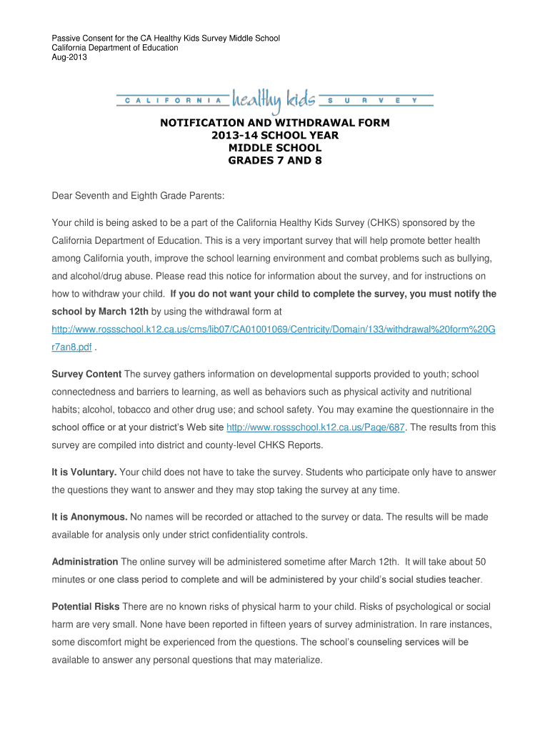 Fillable Online rossbears CHKS Passive Consent Form Middle School ...