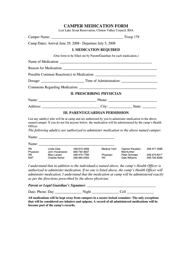 Fillable Online bsatroop179 Camper Medication Form.doc - bsatroop179 ...