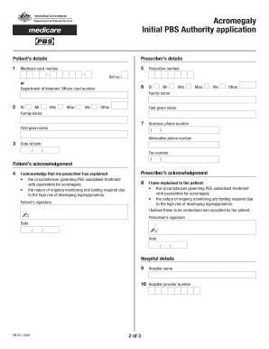 Fillable Online humanservices gov Acromegaly Initial PBS Authority ...