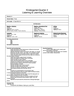 Fillable Online Kindergarten ELA Quarter 2 LL Plan on a Page(s) Fax ...