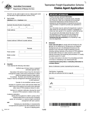 Fillable Online humanservices gov TFES - Claims agent application - Department of Human Services ...