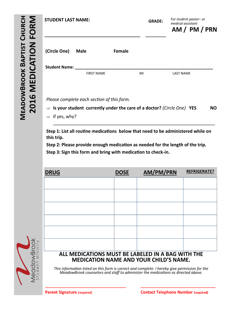 Fillable Online 2016 MEDICATION FORM Fax Email Print - pdfFiller