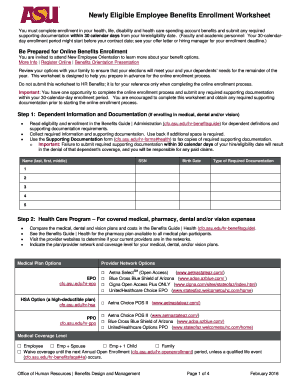 Fillable Online asu Newly Eligible Employee Benefits Enrollment ...