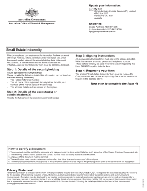 Fillable Online AOFM Small Estates Indemnity Form Fax Email Print ...