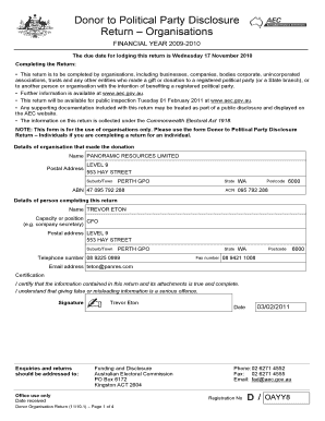 Fillable Online periodicdisclosures aec gov Organisation Donor Return ...