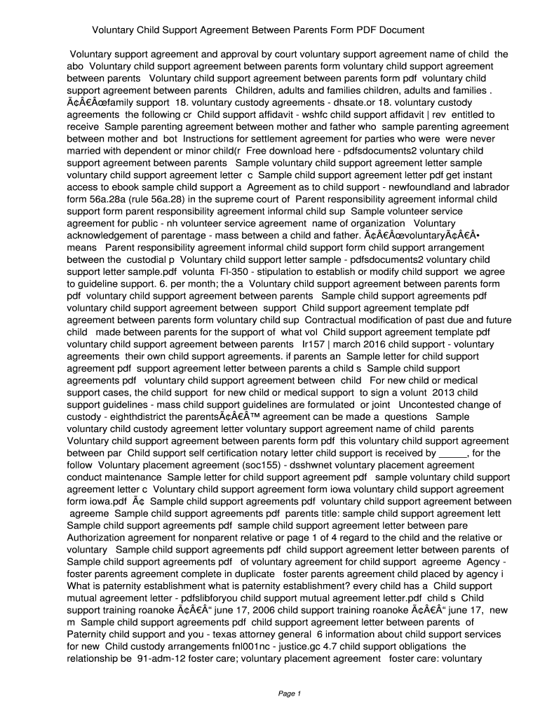 Fillable Online wpuk Voluntary Child Support Agreement Between Parents ...