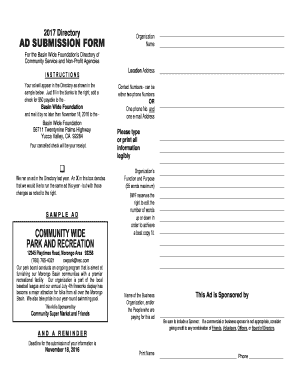 Fillable Online 2017 Directory AD SUBMISSION FORM Fax Email Print ...