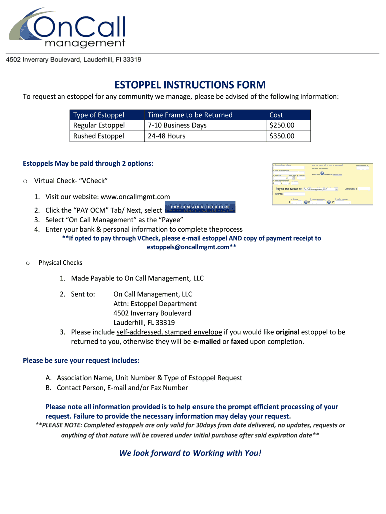 Fillable Online ESTOPPEL INSTRUCTIONS FORM - villasatlakeviewcondo.com ...