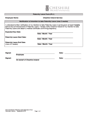 Fillable Online Paternity Leave Form (PL1) Employee Name: Cheshire ...