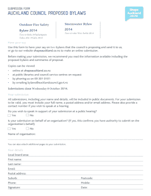 Fillable Online aucklandcouncil govt Bylaw submission form - Outdoor ...