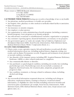 Fillable Online Disability Claim Authorization Form - RCO - The Clorox ...