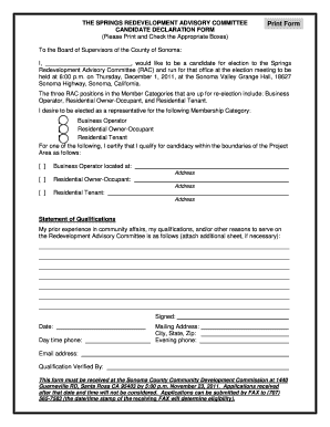 Fillable Online sonoma-county RAC Election Candidate Declaration Form ...
