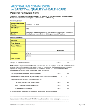 Fillable Online Personal particulars form EL2 Program Manager, Patient ...