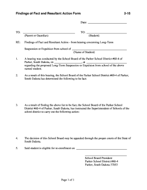Fillable Online parker k12 sd Findings of Fact and Resultant Action ...