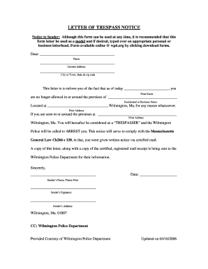 Fillable Online wpd No Trespass Form - Wilmington, MA Police Department ...